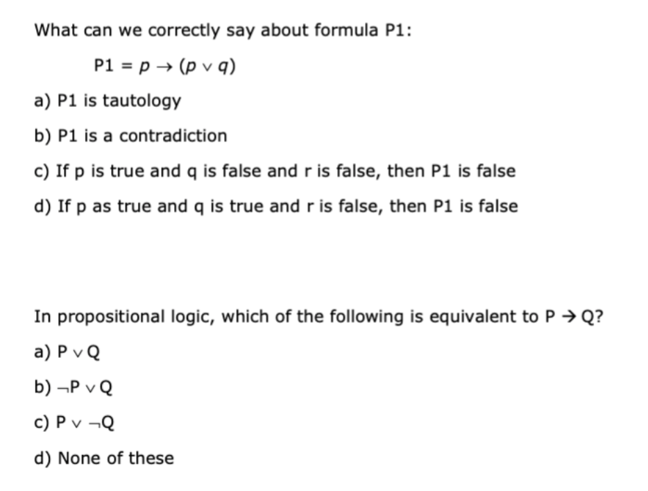Solved What can we correctly say about formula P1: P1 = p → | Chegg.com