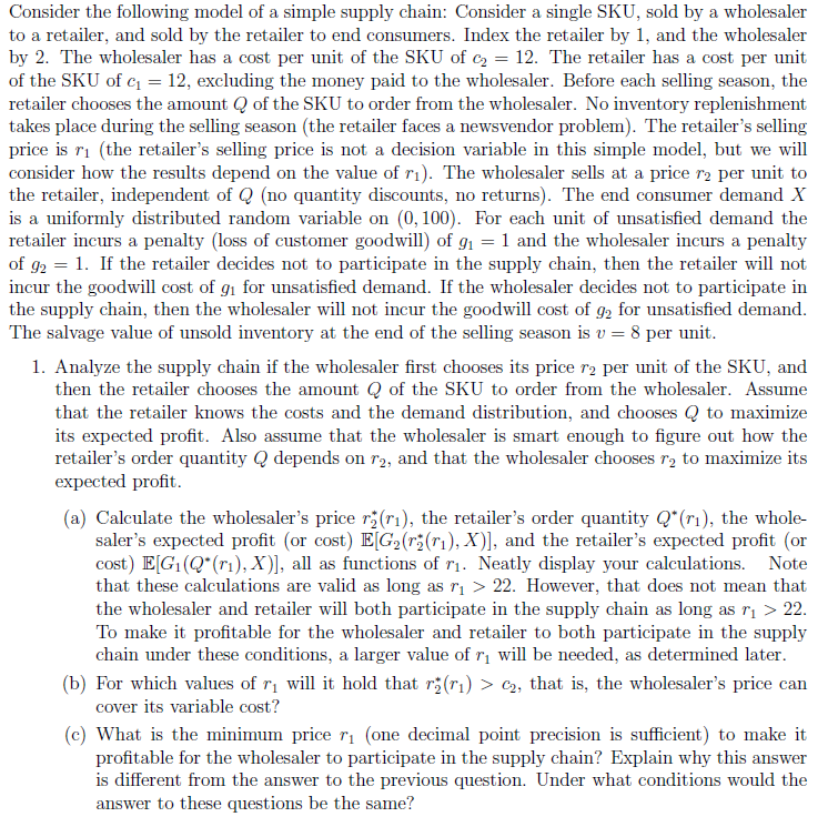 Solved Consider the following model of a simple supply | Chegg.com