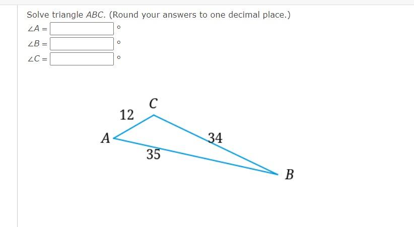 Solved Solve triangle ABC. (Round your answers to one | Chegg.com