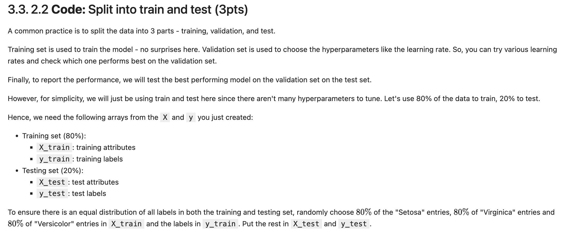 Solved 3.3. 2.2 Code: Split into train and test (3pts) A | Chegg.com