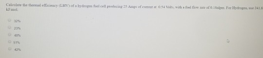 Caleulate the themal efficiency (LHV) of a hydrogen | Chegg.com