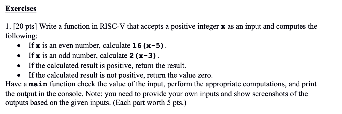 Solved Exercises a 1. [20 pts] Write a function in RISC-V | Chegg.com