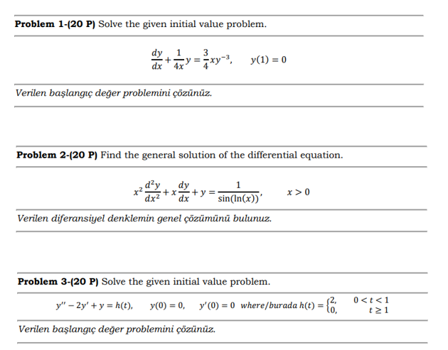 Solved Problem 1-(20 ﻿P) ﻿Solve the given initial value | Chegg.com