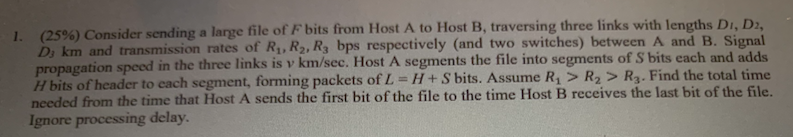 1. (25\%) Consider sending a large file of F bits | Chegg.com
