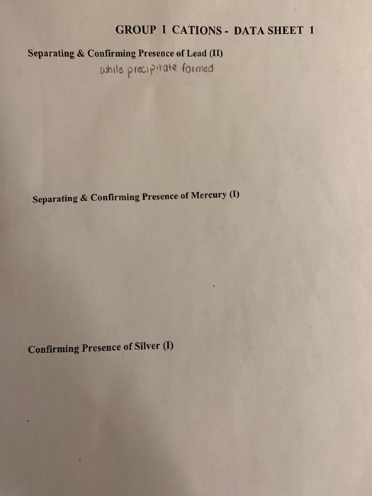 Solved GRUUP I UNKNOWN DATA SHEET 2 Unknown identification | Chegg.com