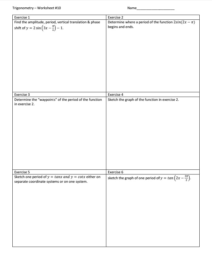 Solved Trigonometry-Worksheet #10 Name Exercise1 Exercise 2 | Chegg.com