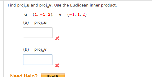 Solved Find projvu and projuv. Use the Euclidean inner | Chegg.com