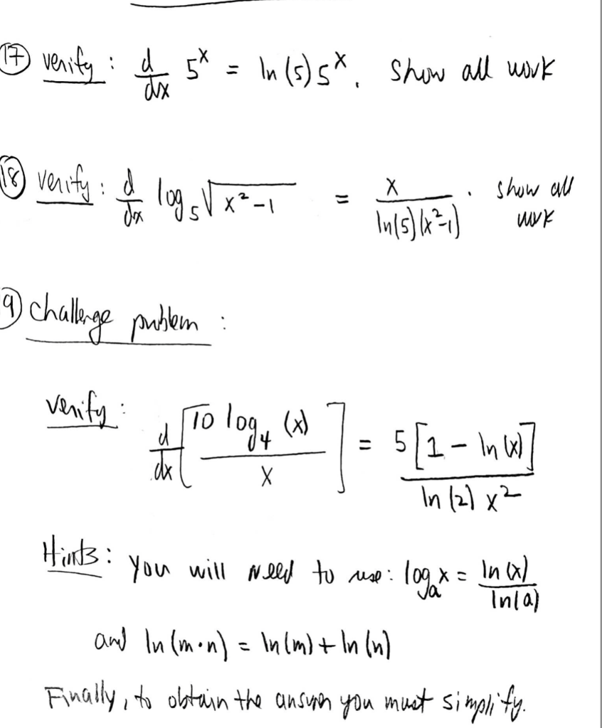 Solved 17 venify: a 5* = ln (5) 5* Show all work In * ax 1 | Chegg.com