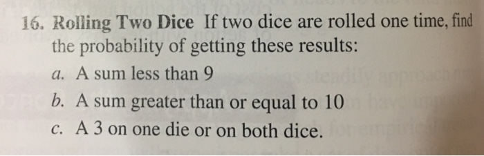 Solved 16. Rolling Two Dice If two dice are rolled one time, | Chegg.com Solved 16. Rolling Two Dice If two dice are rolled one time, | Chegg.com