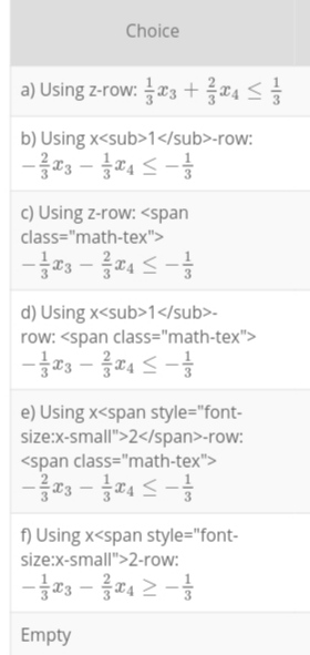 Solved a) Using z-row: 31x3+32x4≤31 b) Using x 1-row: | Chegg.com