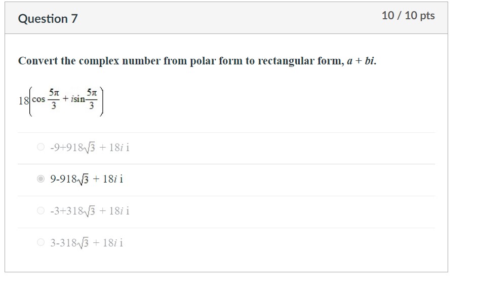 Solved Convert the complex number from polar form to | Chegg.com