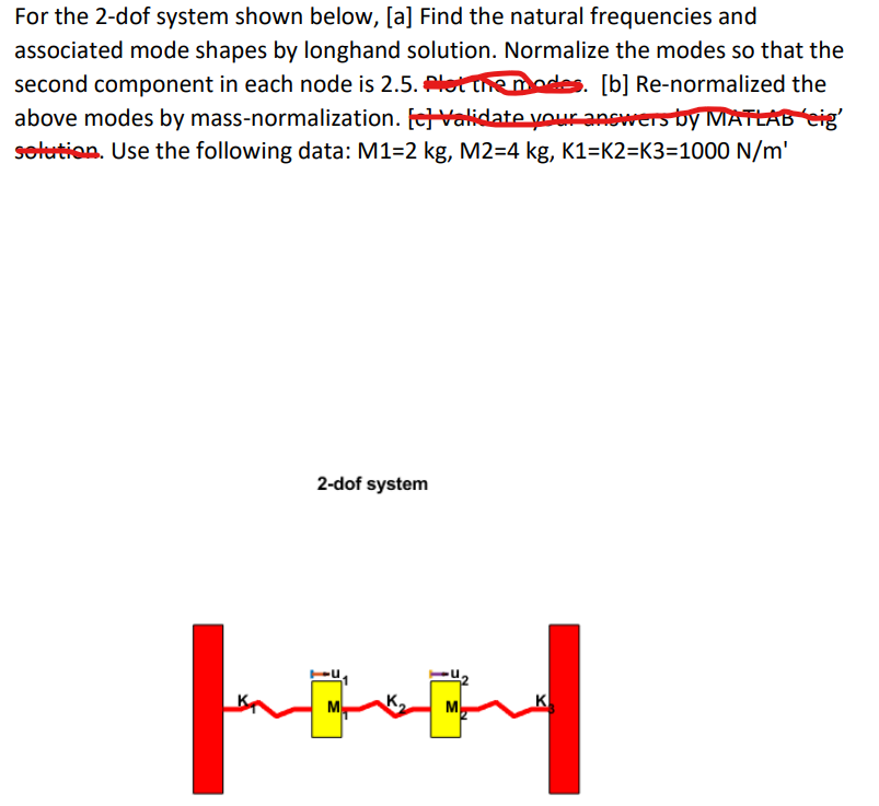 Solved For the 2-dof system shown below, [a] Find the | Chegg.com