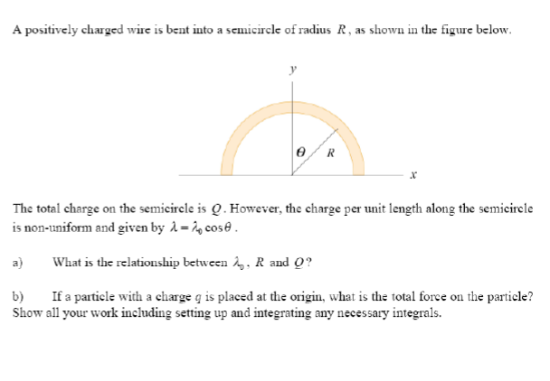 Solved A positively charged wire is bent into a semicircle | Chegg.com
