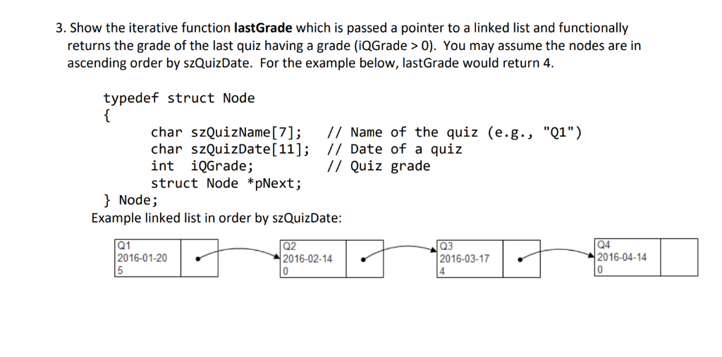 Solved 3. Show the iterative function lastGrade which is | Chegg.com