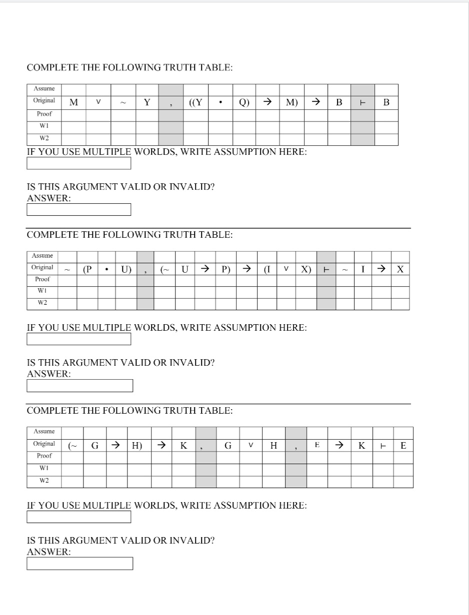 COMPLETE THE FOLLOWING TRUTH TABLE: IF YOU USE | Chegg.com