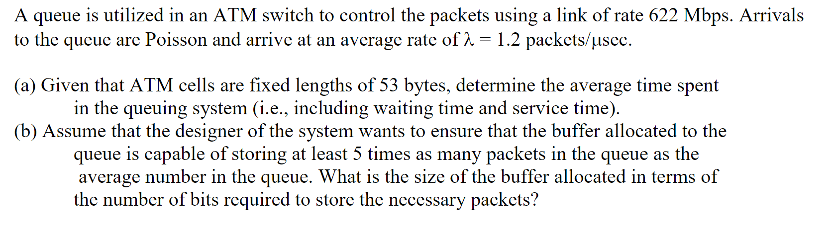 Solved A queue is utilized in an ATM switch to control the | Chegg.com