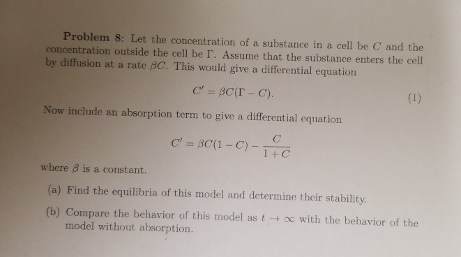 Solved Problem 8: Let the concentration of a substance in a | Chegg.com