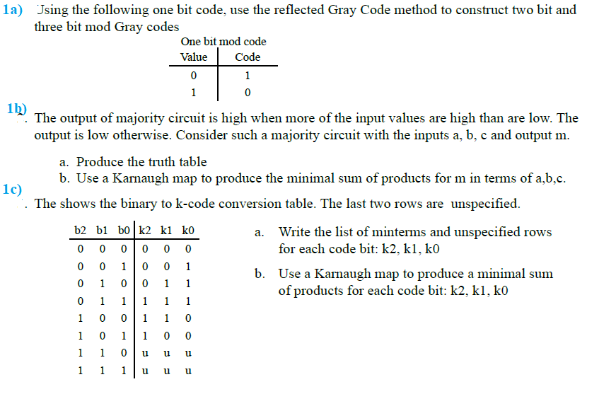 Solved 1a) Jsing the following one bit code, use the | Chegg.com