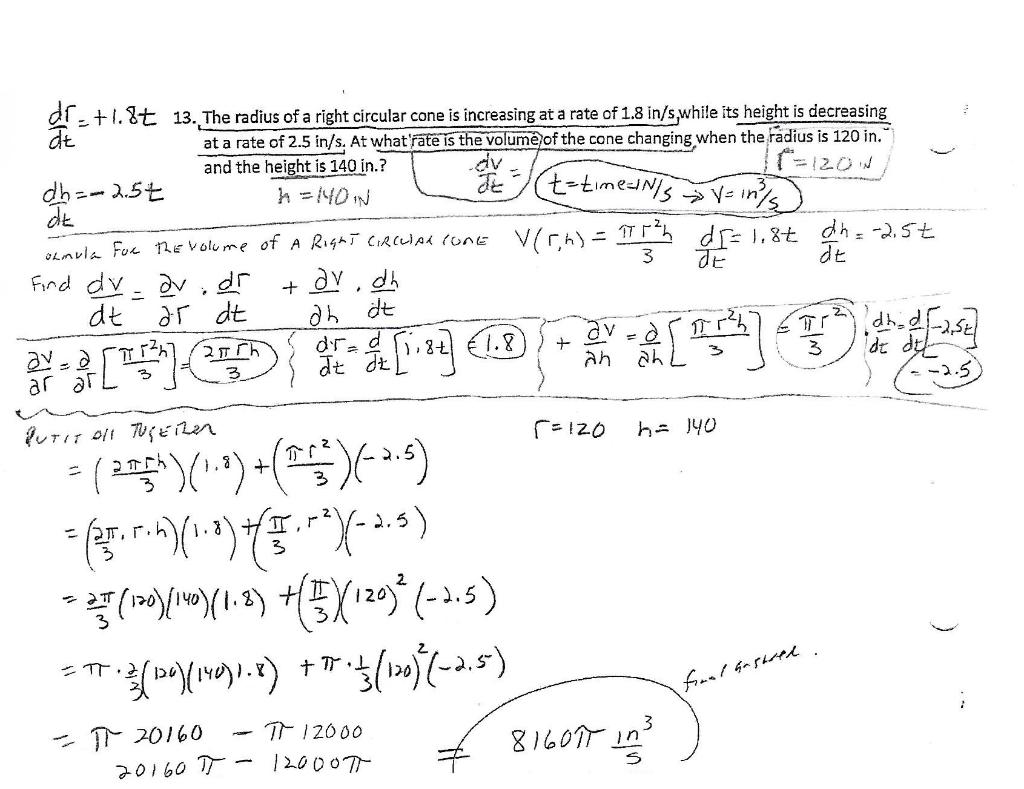 Solved {t=time:inls > Vin/ dr- +1.8t 13. The radius of a | Chegg.com