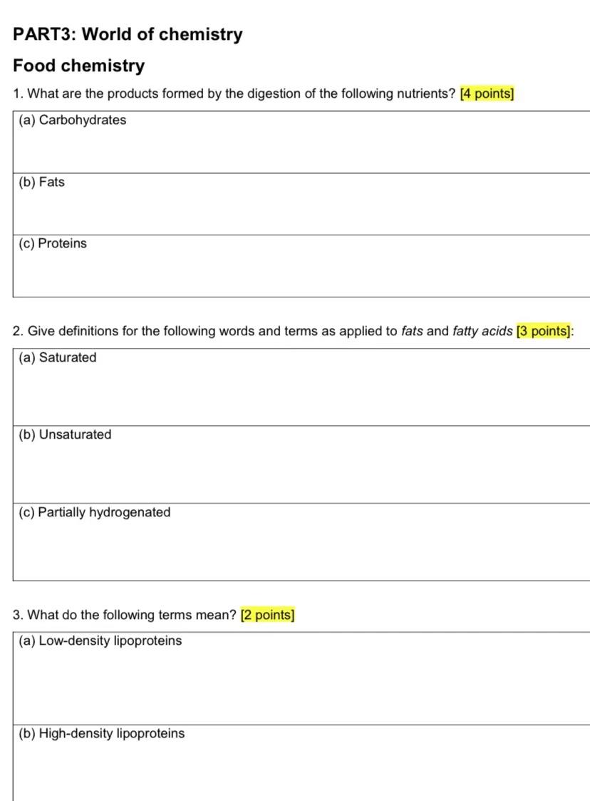 Solved PART3: World of chemistry Food chemistry 1. What are | Chegg.com