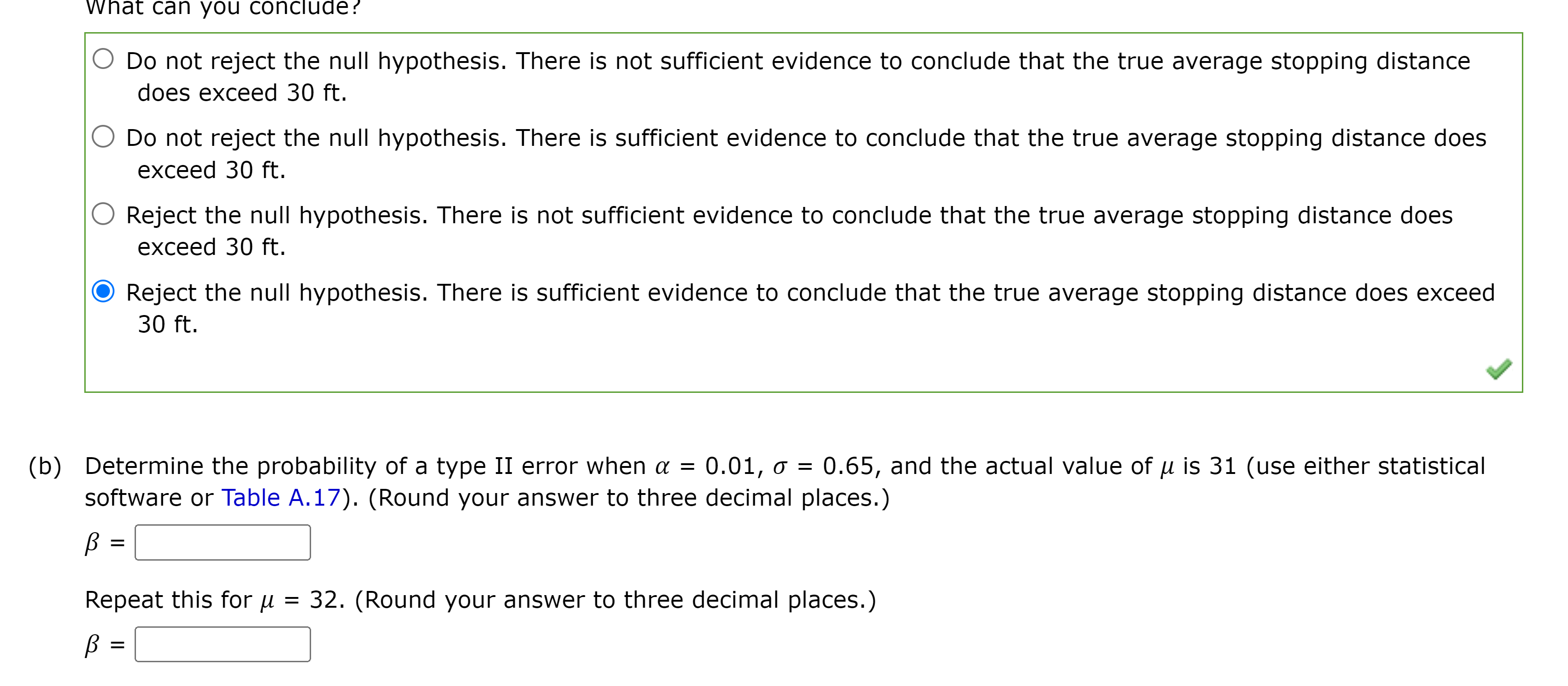 Solved The following observations are on stopping distance | Chegg.com