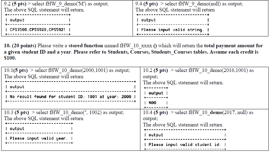 Solved 9. (20 points) Please write a stored function named | Chegg.com