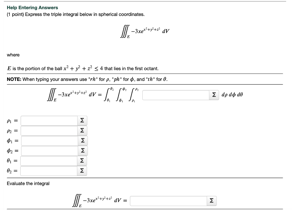 Solved Help Entering Answers (1 point) Express the triple | Chegg.com