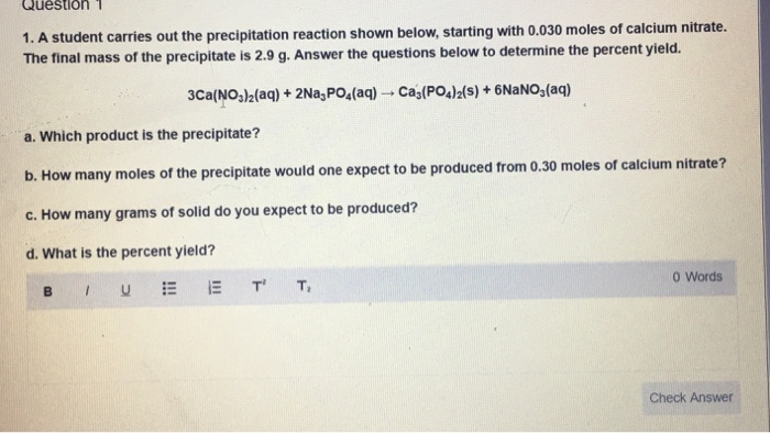 Solved A student carries out the precipitation reaction | Chegg.com
