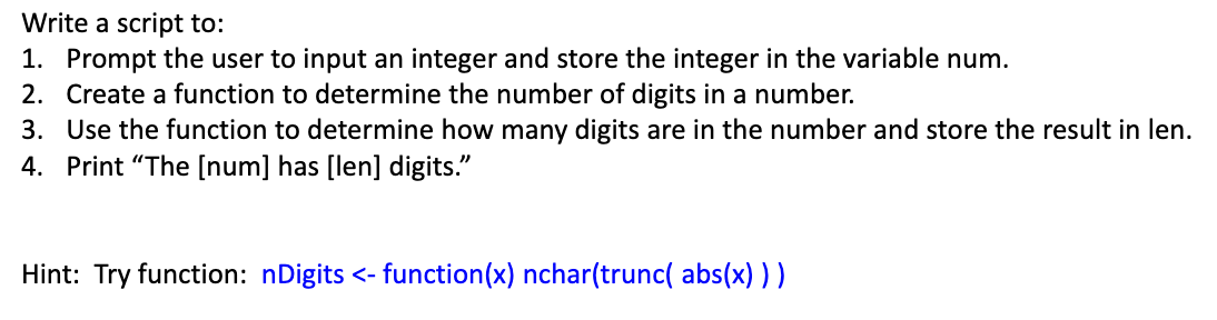 Solved Write a script to: 1. Prompt the user to input an | Chegg.com
