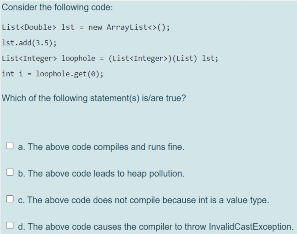 Solved Consider the following code: List lst = new | Chegg.com