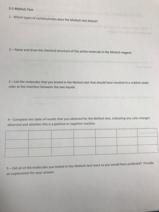 Solved 2-1 Molisch Test 1 - Which types of carbohydrates | Chegg.com