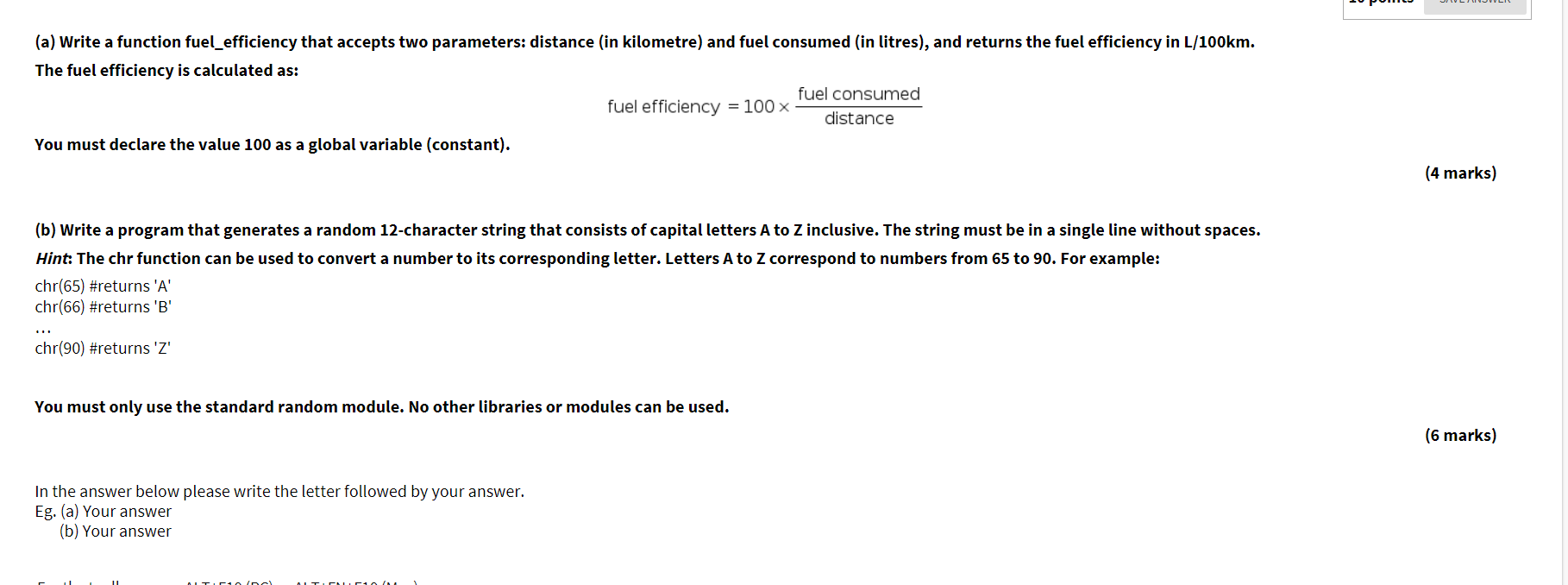 Solved (a) Write a function fuel_efficiency that accepts two | Chegg.com