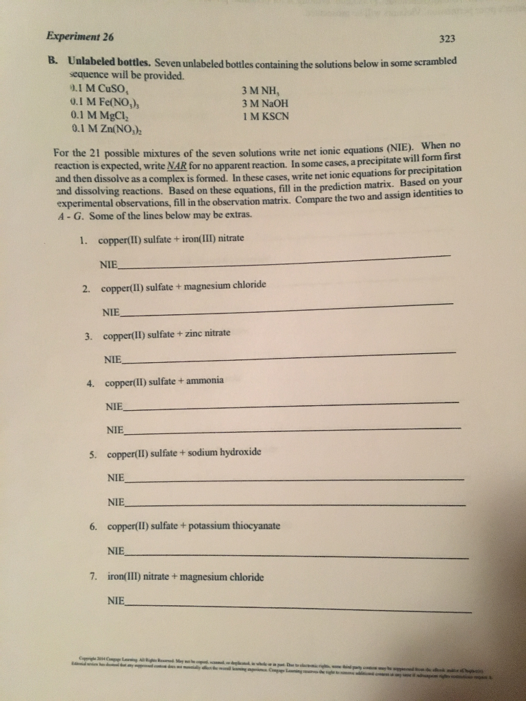 Solved Experiment 26 323 B. Unlabeled bottles. Seven | Chegg.com