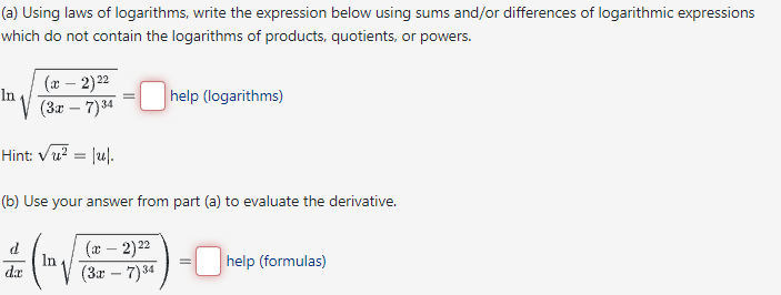 Solved (a) Using laws of logarithms, write the expression | Chegg.com
