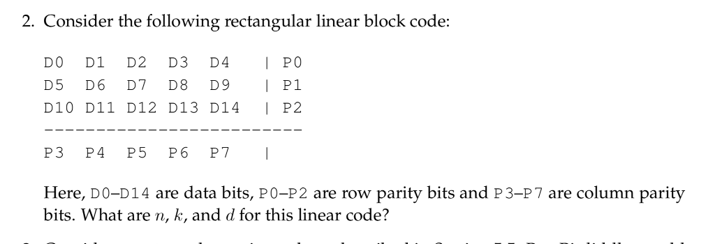 Solved 2. Consider the following rectangular linear block | Chegg.com