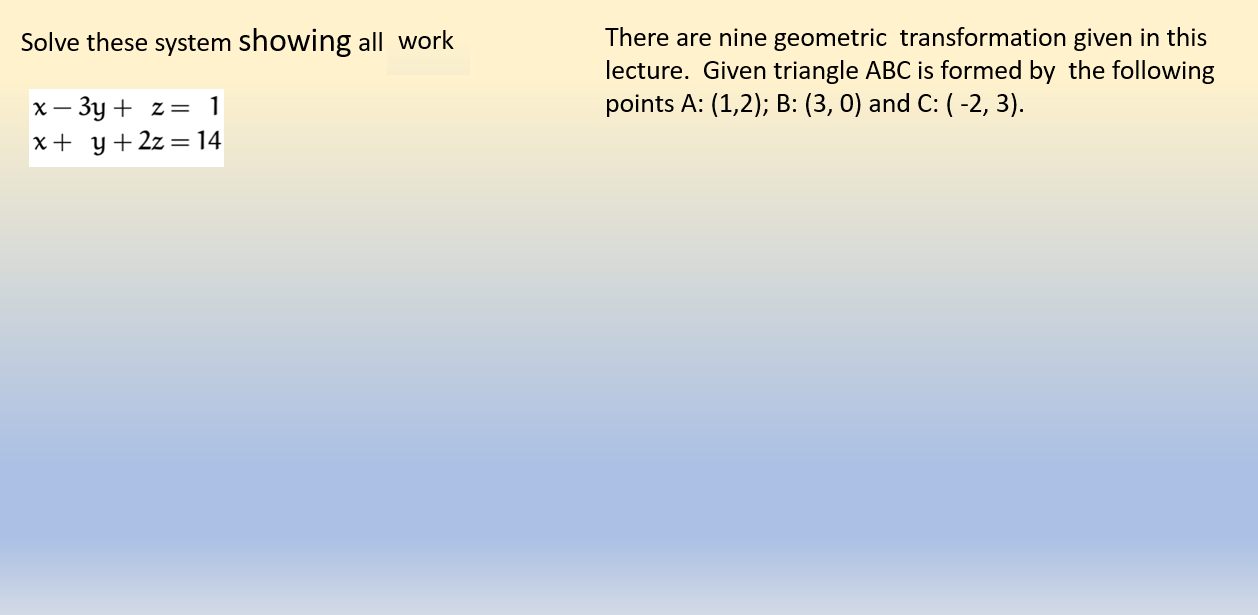 Solved Solve these system showing all work There are nine | Chegg.com