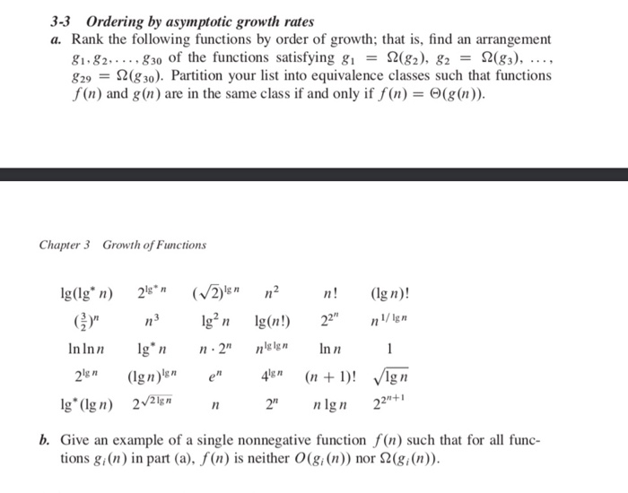 Solved 3-3 Ordering by asymptotic growth rates a. Rank the | Chegg.com