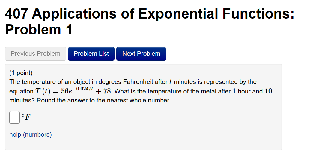 Solved 407 Applications of Exponential Functions: Problem 1 | Chegg.com