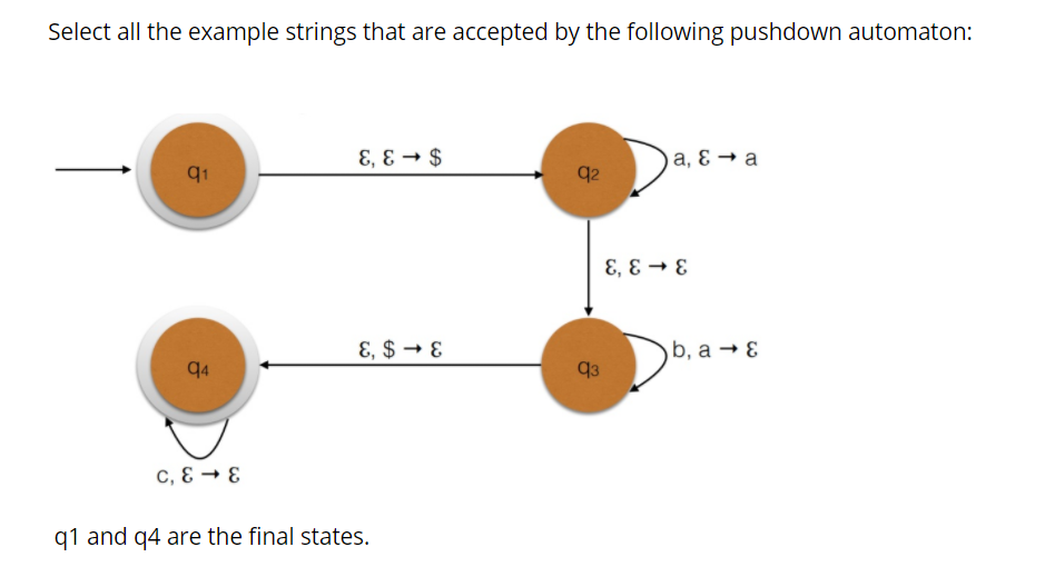 Solved Select all the example strings that are accepted by | Chegg.com