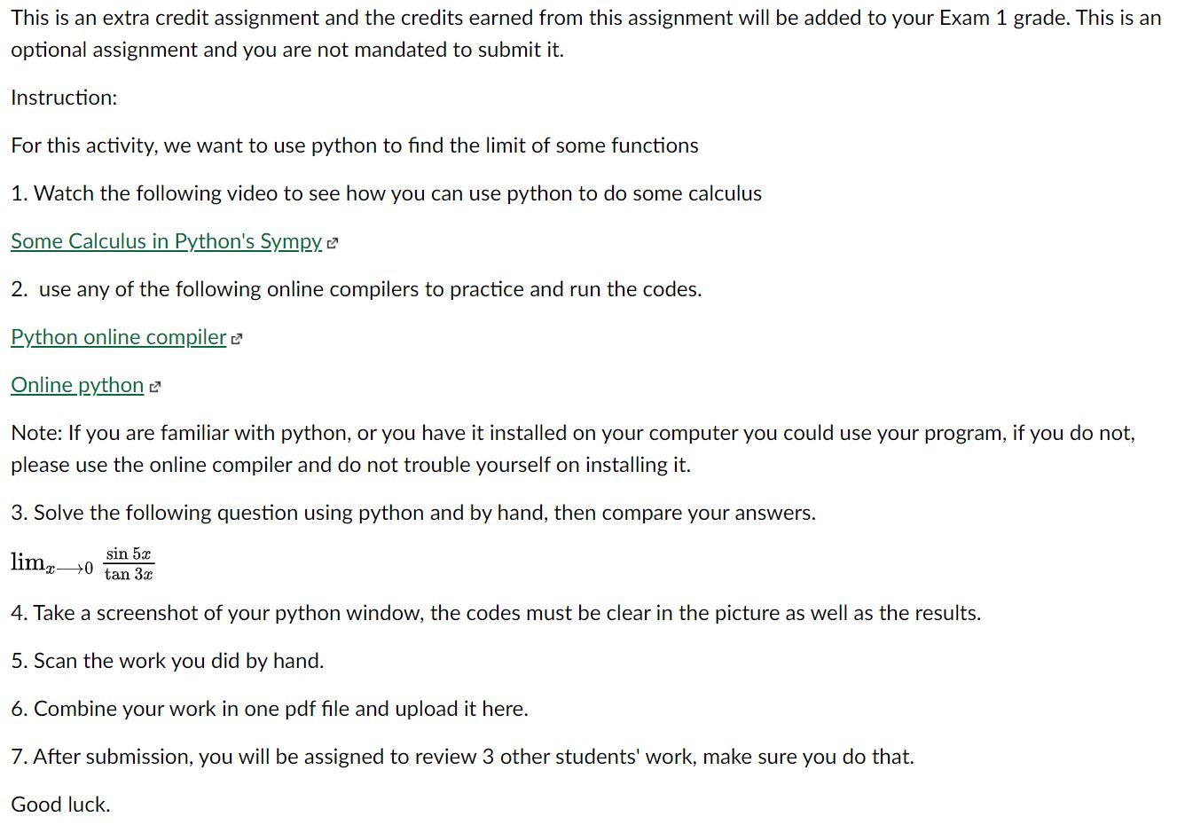 Solved This is an extra credit assignment and the credits | Chegg.com