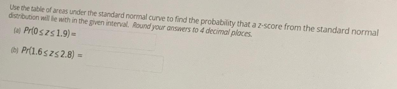 Solved Use the table of areas under the standard normal | Chegg.com
