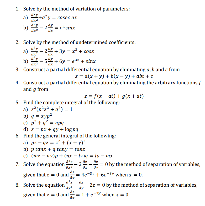 Solved 1. Solve by the method of variation of parameters: | Chegg.com