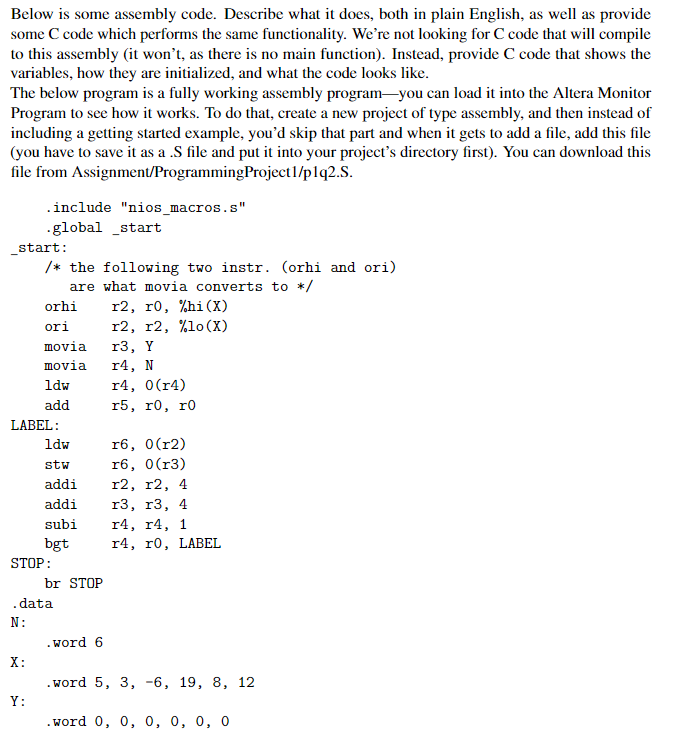 Solved Below is some assembly code. Describe what it does, | Chegg.com