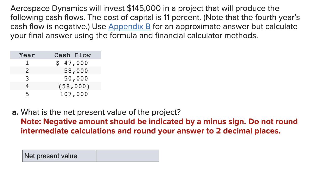 Solved Aerospace Dynamics will invest $145,000 in a project | Chegg.com