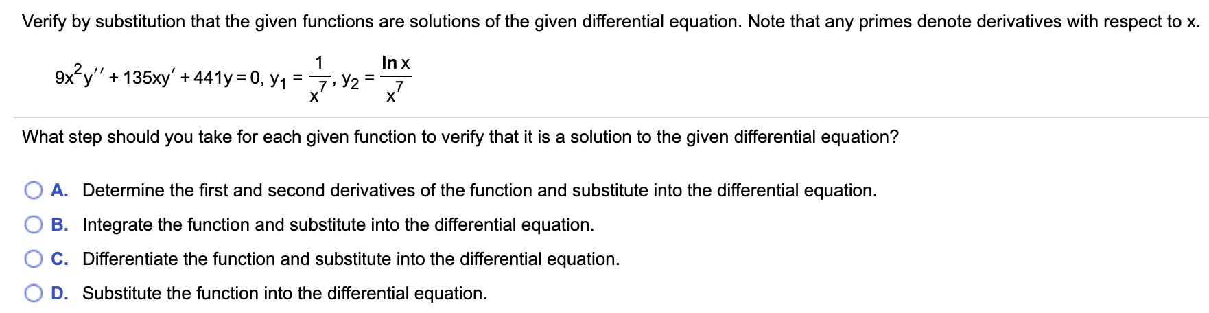 Solved Verify By Substitution That The Given Functions Are