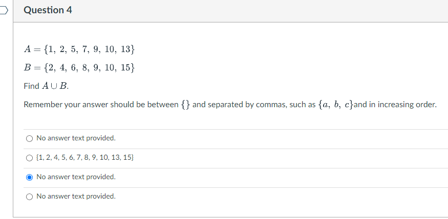 Solved A={1,2,5,7,9,10,13}B={2,4,6,8,9,10,15} Find A∪B | Chegg.com
