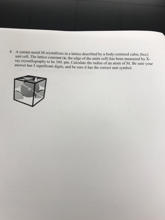 Solved A certain metal M crystallizes in a lattice described | Chegg.com