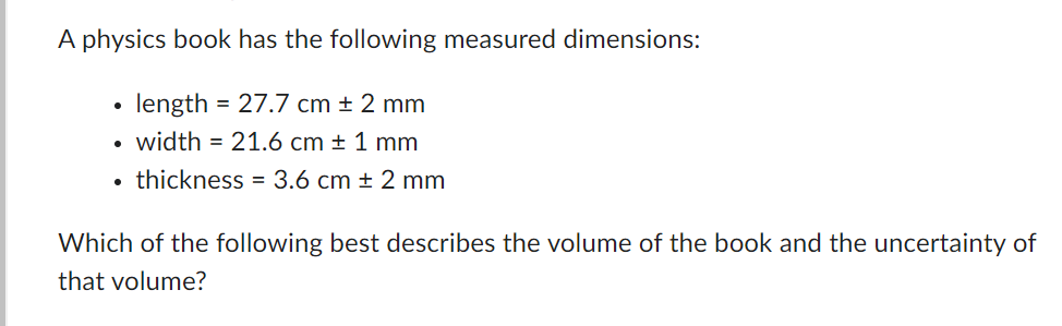 Solved A physics book has the following measured dimensions: | Chegg.com