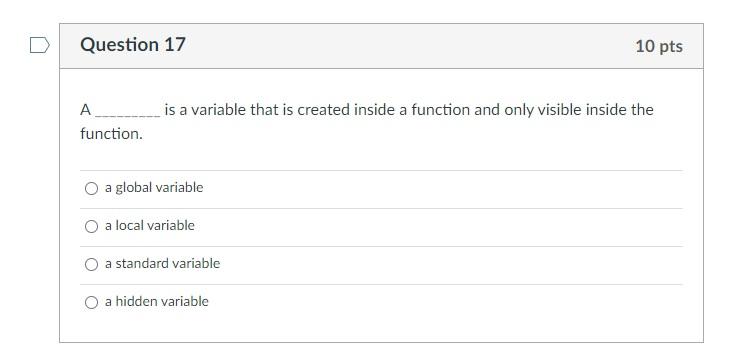 Solved Question 17 10 pts is a variable that is created | Chegg.com