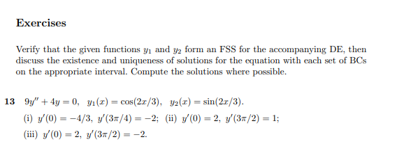 Solved Exercises Verify that the given functions yı and y2 | Chegg.com